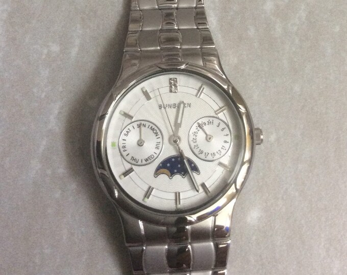 Sunborn Swiss Silver Men's Watch Round Silver Dial Index Hours Month ...