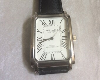 VELLACIO Men's Silver Watch Rectangle Silver Dial Roman Numeral Hours ...
