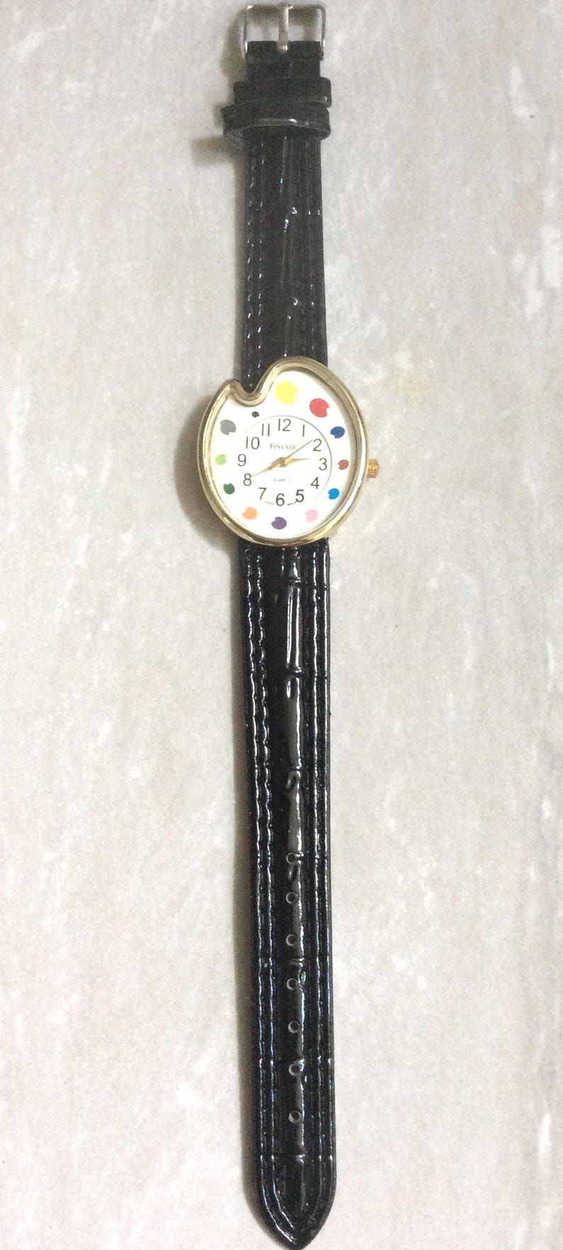 Finesse Women's Watch Colorful Paint Palette Round White Dial on Black ...