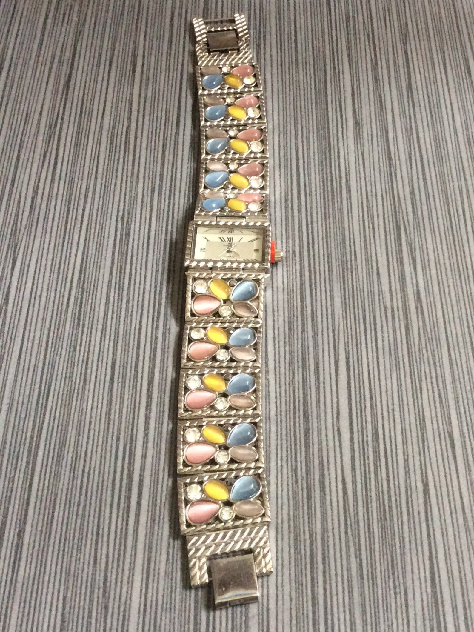 Women's Crystal Gemstone Silver Watch Rectangle Dial Roman Numeral ...