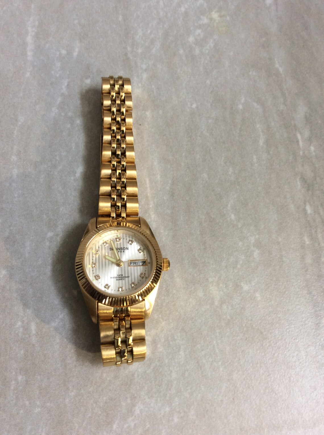 SWANSON Gold Women's Watch Round Silver Accented Round Dial Crystal ...