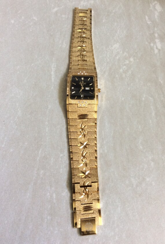 Sunborn Mens Dress Crystal Watch Rectangle Black Dial… - Gem