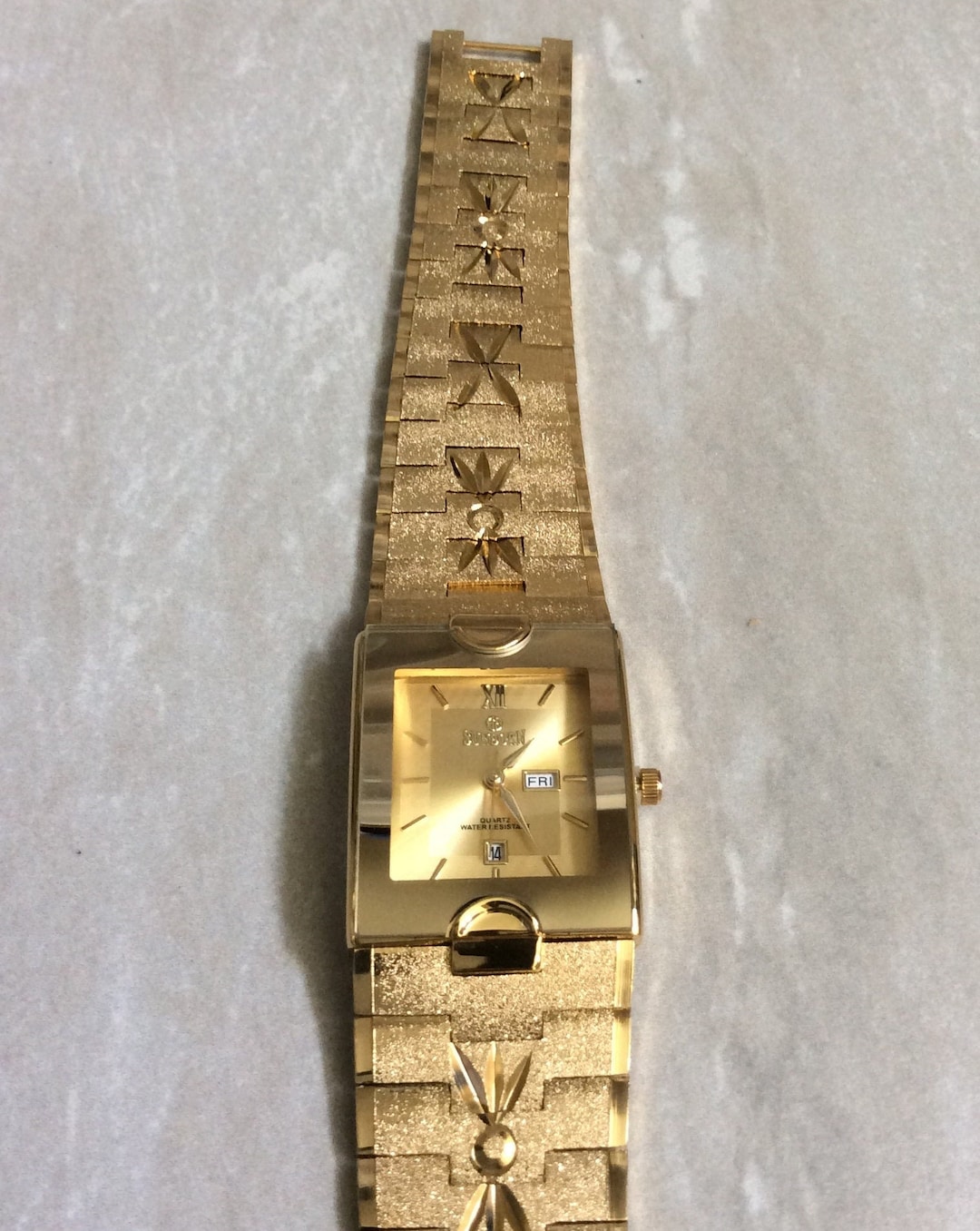 Sunborn Gold Men's Watch Rectangle Gold Dial Day & Date Indicators on ...