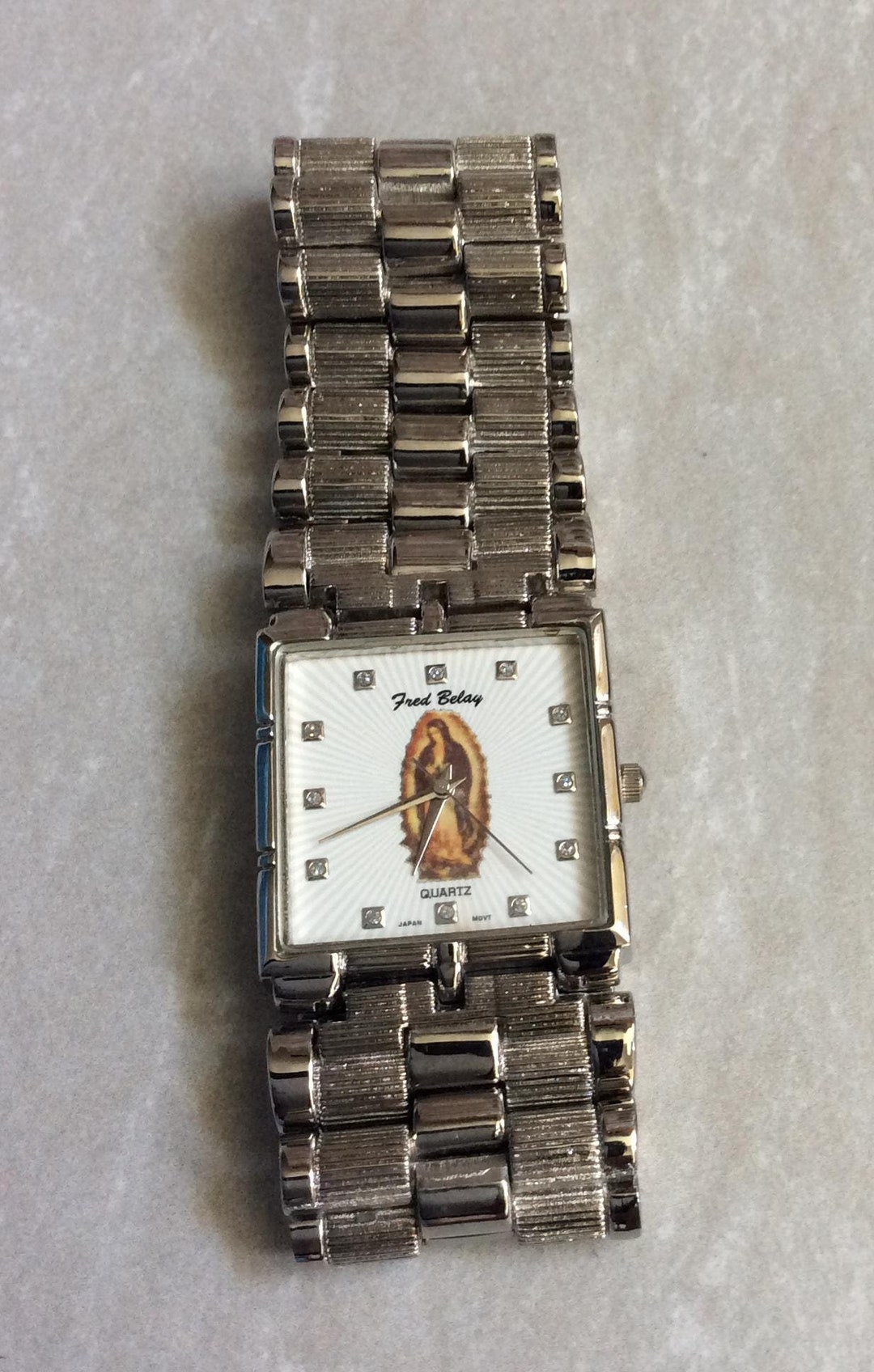 Silver Men's Religious Watch Rectangle White Sunray Jesus Dial Silver ...