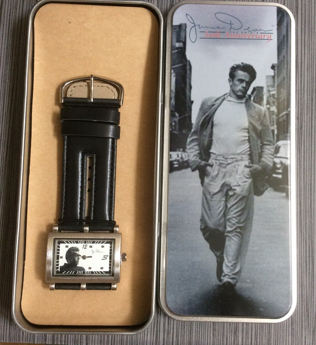 James Dean Men's Silver Watch Rectangle White Dial James Dean Image ...