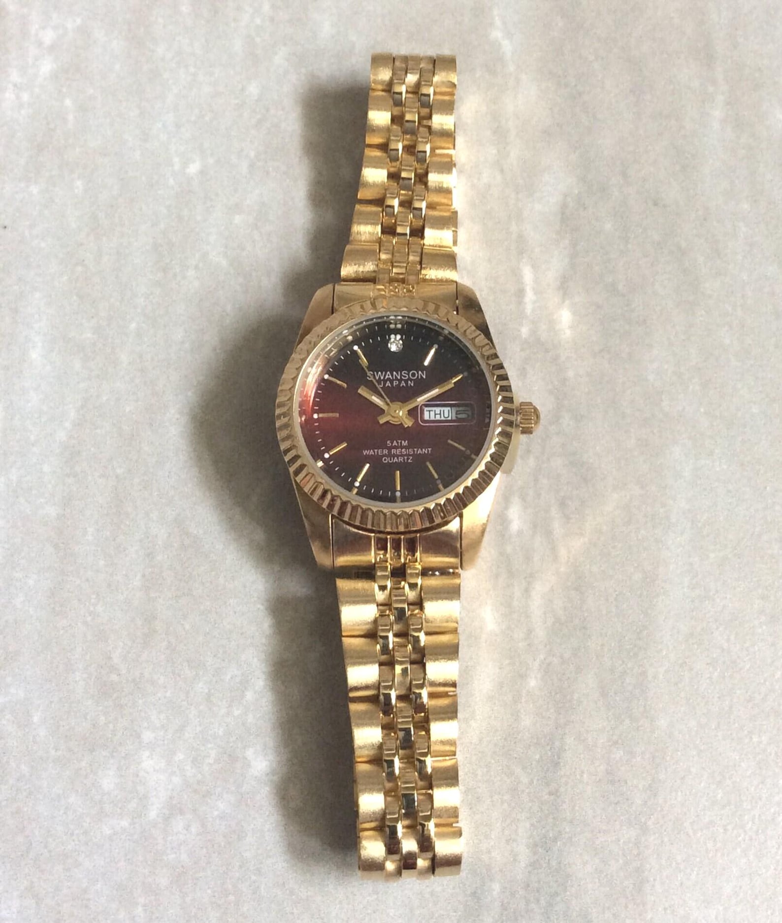 Swanson Women's Gold Watch Round Red Date Dial Index Hours All on a ...