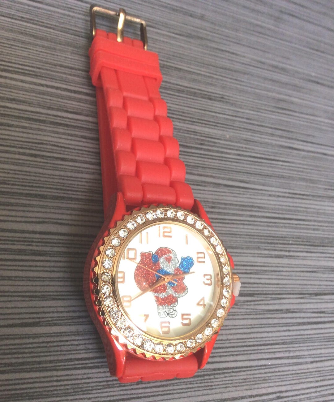 Santa Claus Rose Gold Watch on a Red Silicone Band, Handmade Beauty by ...