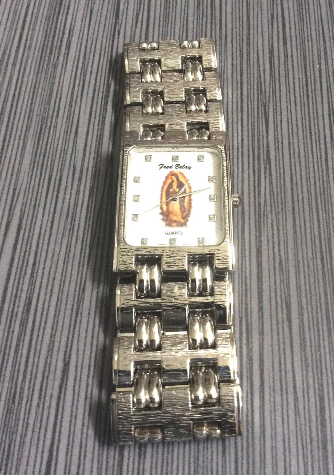 Religious Men's Silver Watch Rectangle White Sunray Dial Jesus Image on ...