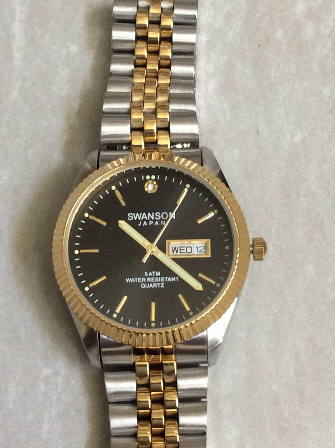 SWANSON Two-tone Men's Watch Round Black Dial Gold Index Hours Day ...