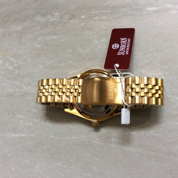SUNBORN Gold Men's Dress Watch Round Golden Pearl Dia… - Gem