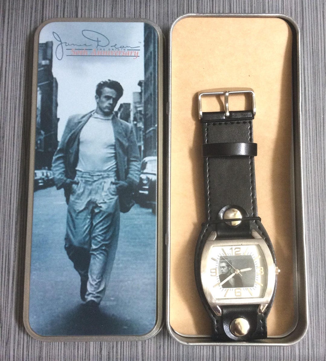 James Dean Men's Silver Rectangular Watch Having a James Dean Image ...