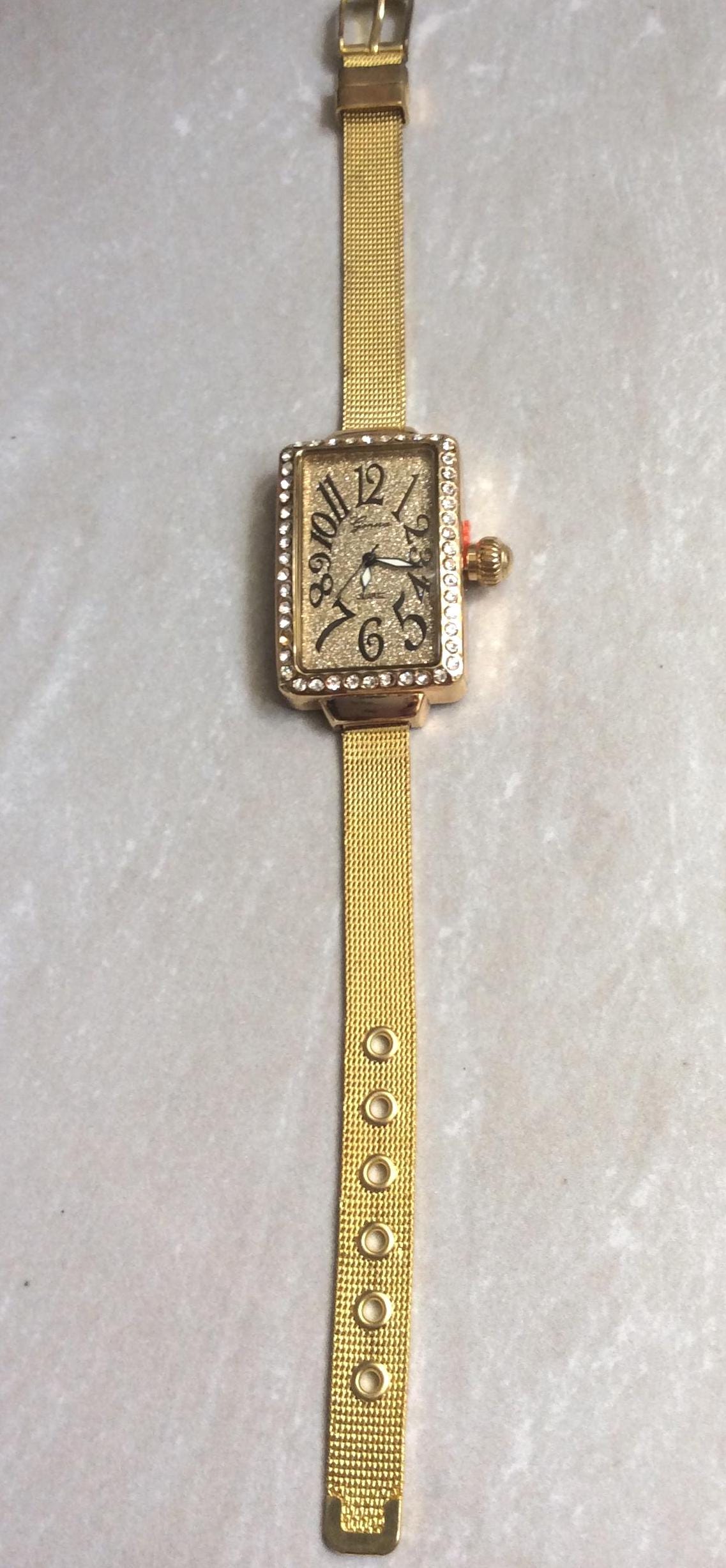 GENEVA Women's Crystal Gold Watch Rectangle Gold Dial Black Numbered ...