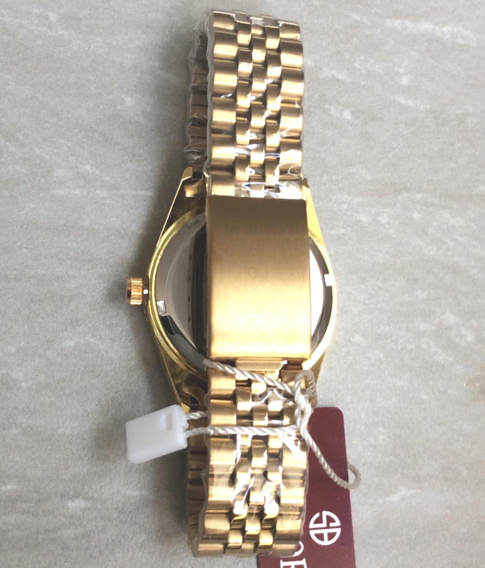 SUNBORN Men's Watch Round Red Day & Date Dial Index Hour Markers All on ...