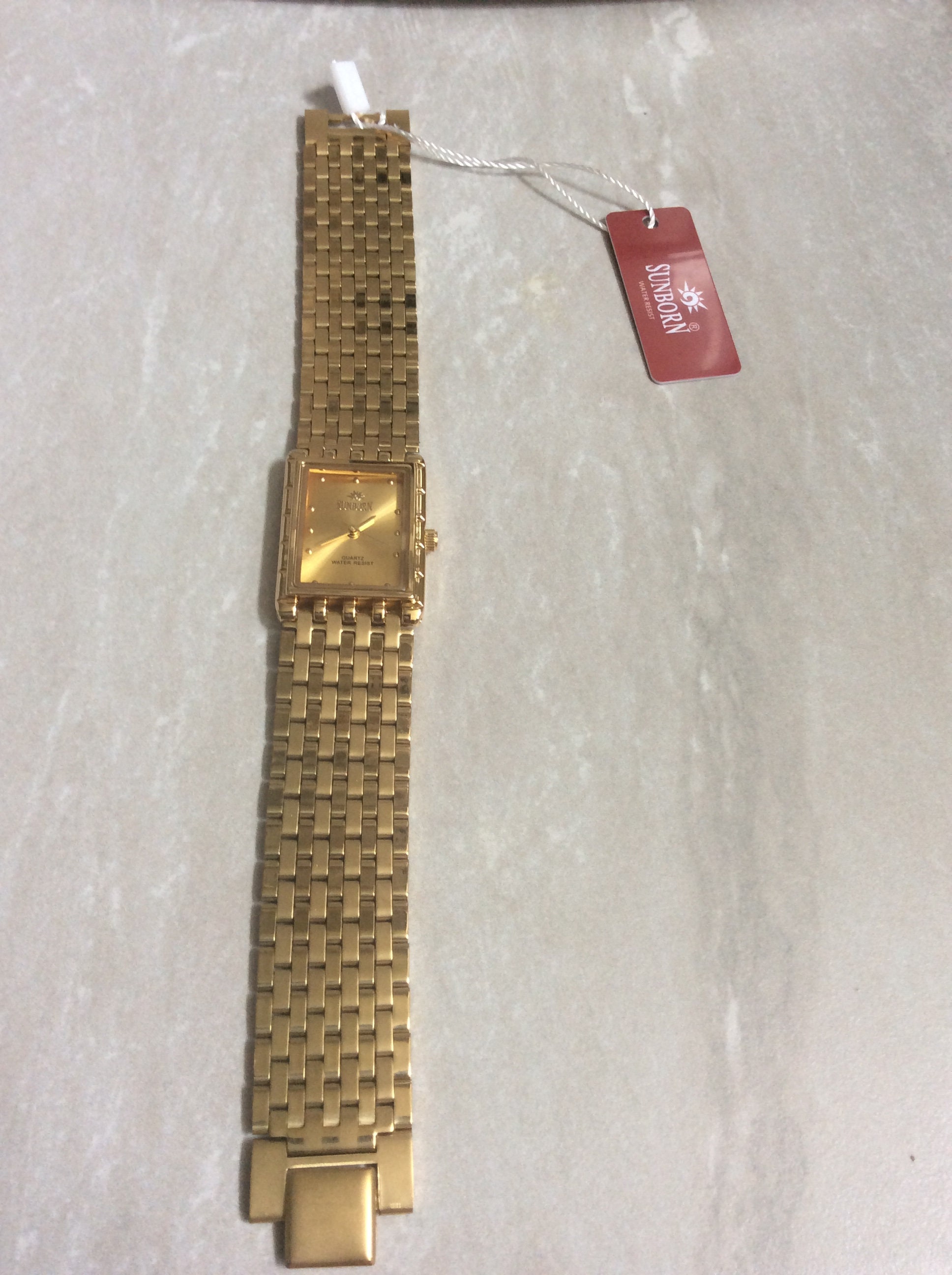 Sunborn Gold Men's Watch Rectangle Gold Dial Water Resistant on Gold ...