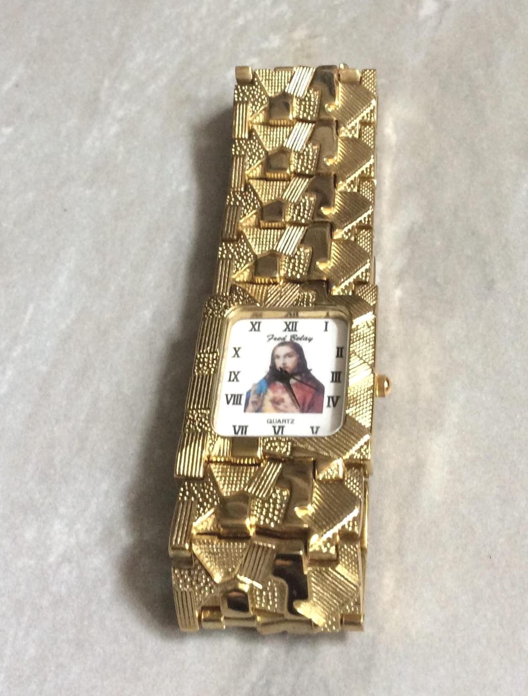 Fred Belay Men's Religious Watch Having a Rectangle White JESUS Dial ...