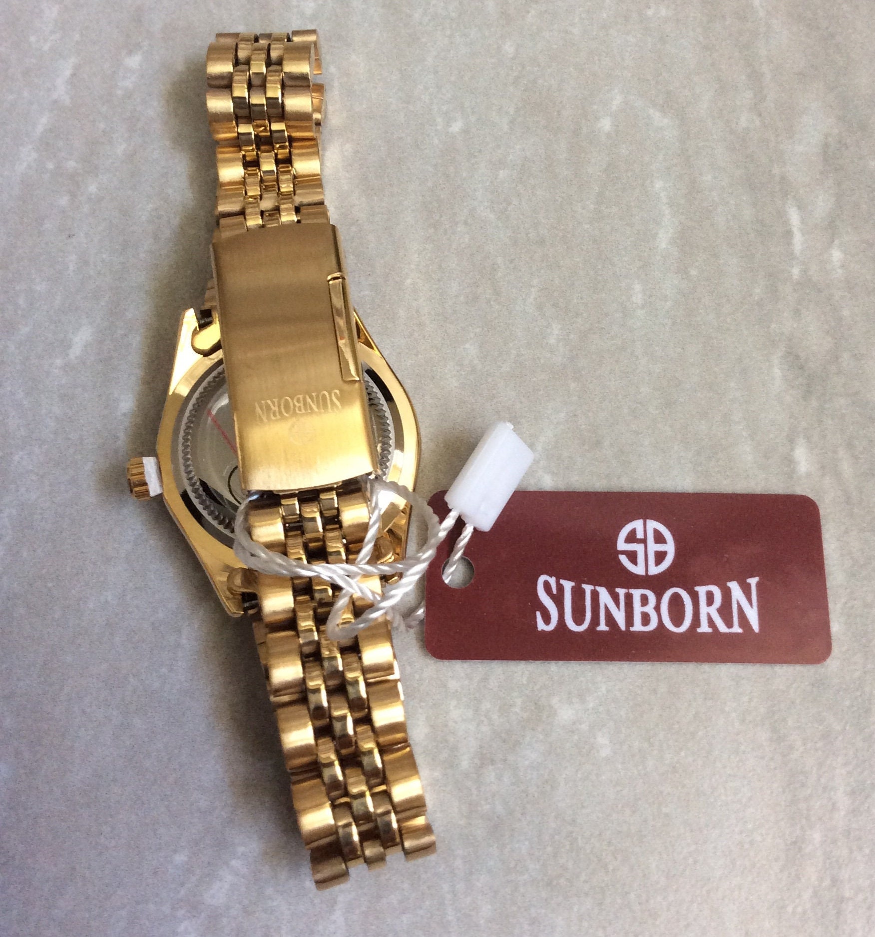 SUNBORN Gold Women's Watch Round Gold Dial Crystal Hour Markers Day and ...