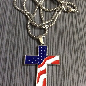 American Flag Cross Pendant on a Silver Rope Chain, Handmade to ...