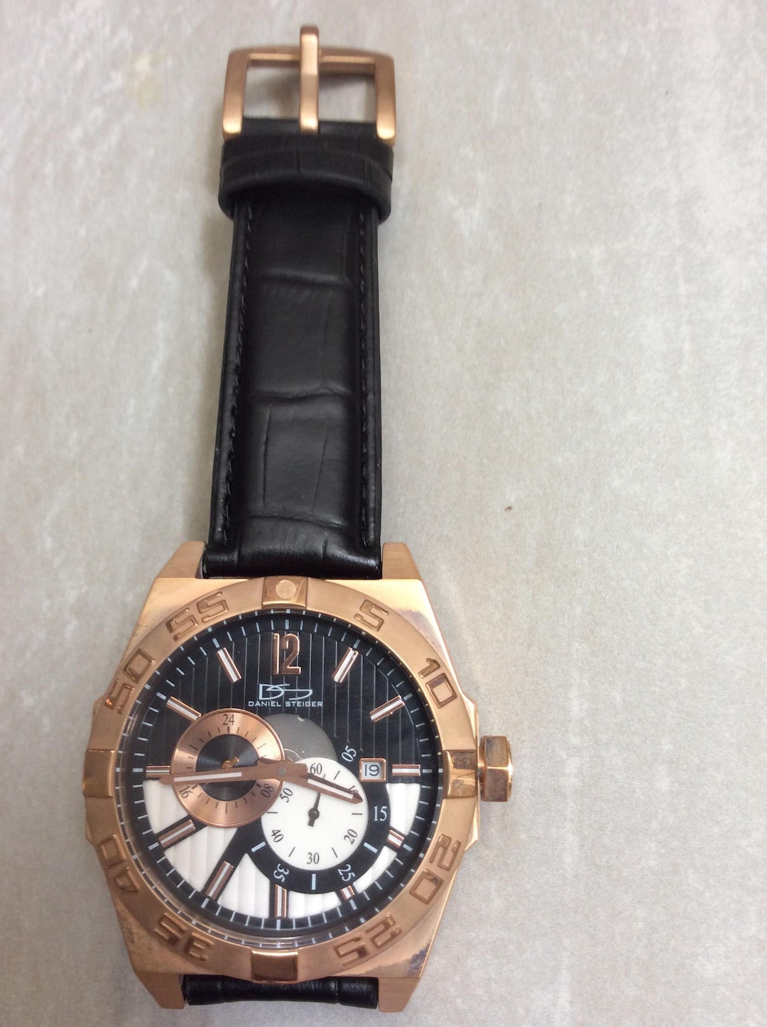 DANIEL STEIGER Automatic Men's Rose Gold Watch Round Black & Silver ...