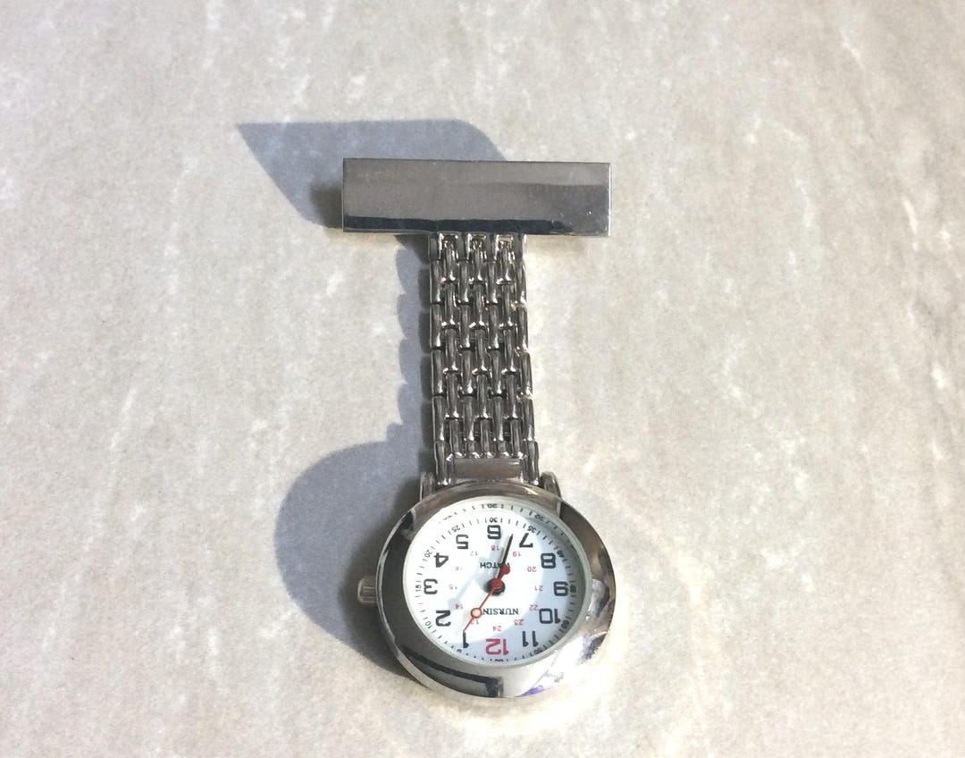 NURSING Silver Watch Pin-on Round White Dial 12/24 Hours Ready to ...