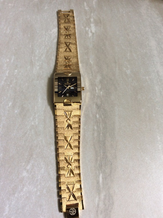 Sunborn Men's Gold Watch Rectangle Black Dial Gold In… - Gem
