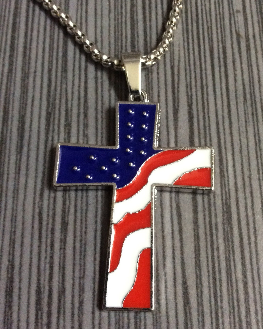 American Flag Cross Pendant on a Silver Rope Chain, Handmade to ...