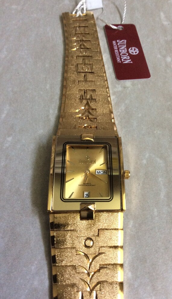 SUNBORN Men's Dress Watch Rectangle Mirror Image Blac… - Gem