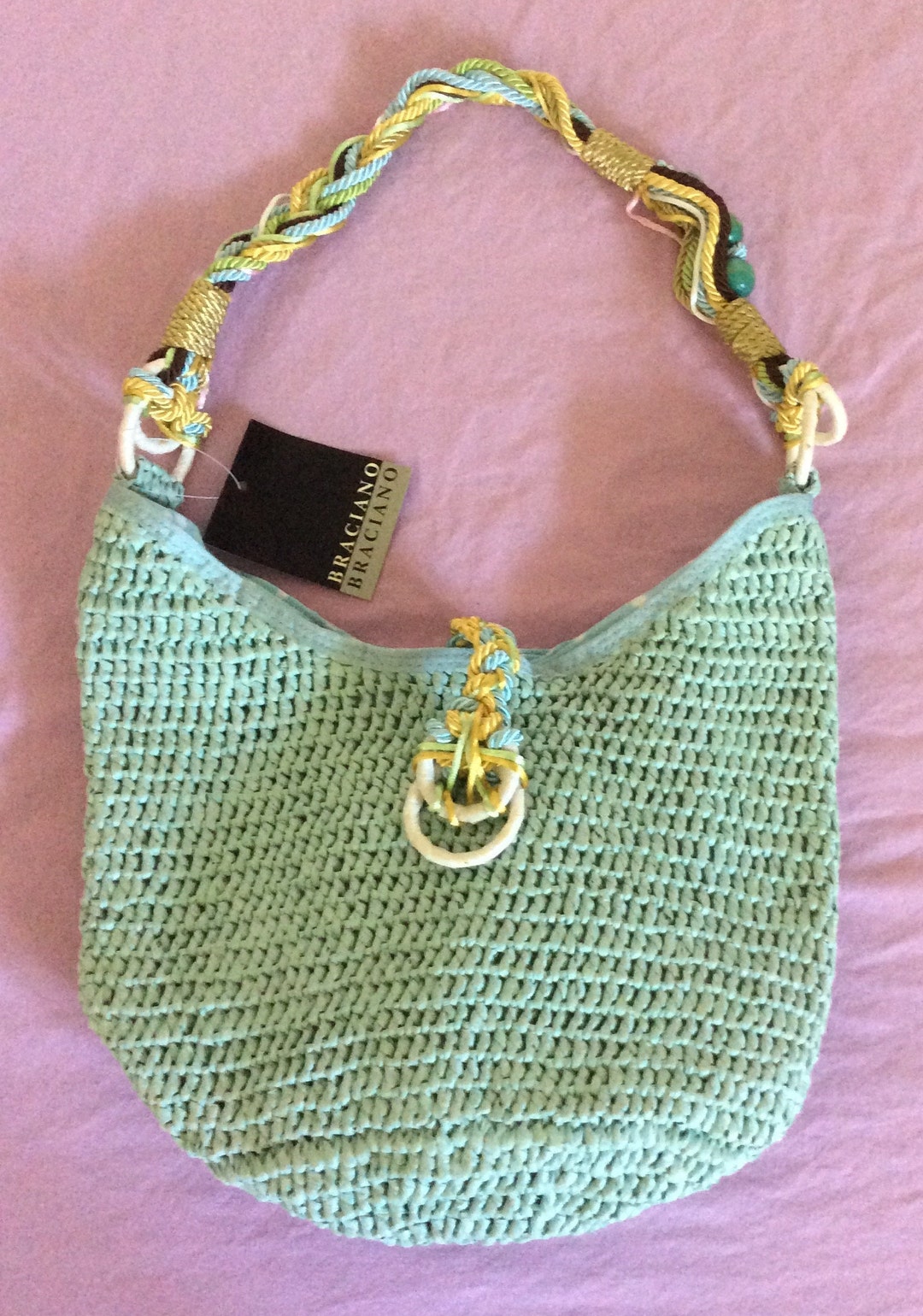 Vintage Woven Shoulder Bag: Braciano Light Blue Beaded Handle - Etsy