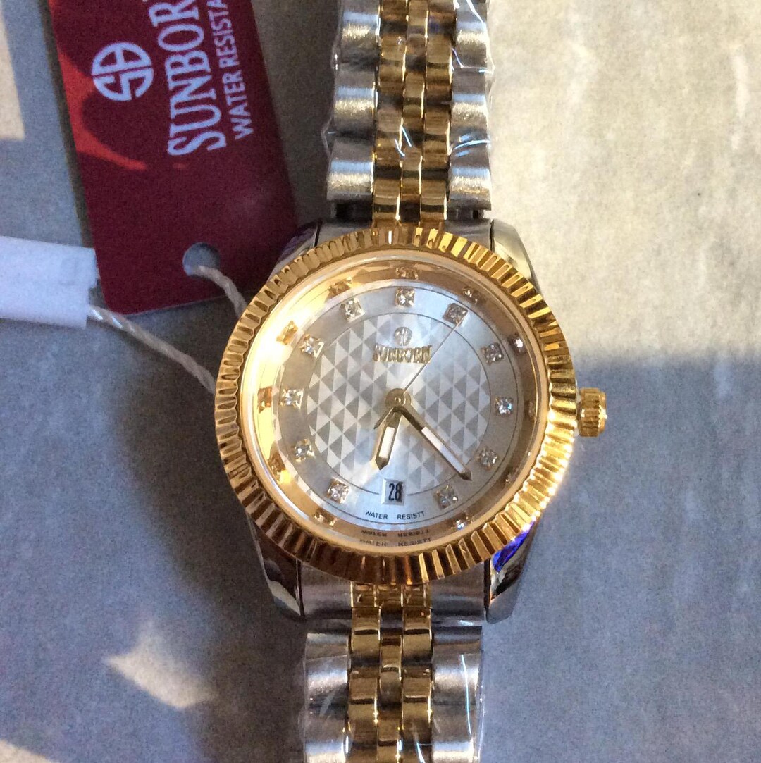 SUNBORN Women's Watch Round Silver Accented Dial Crystal Hour Markers ...