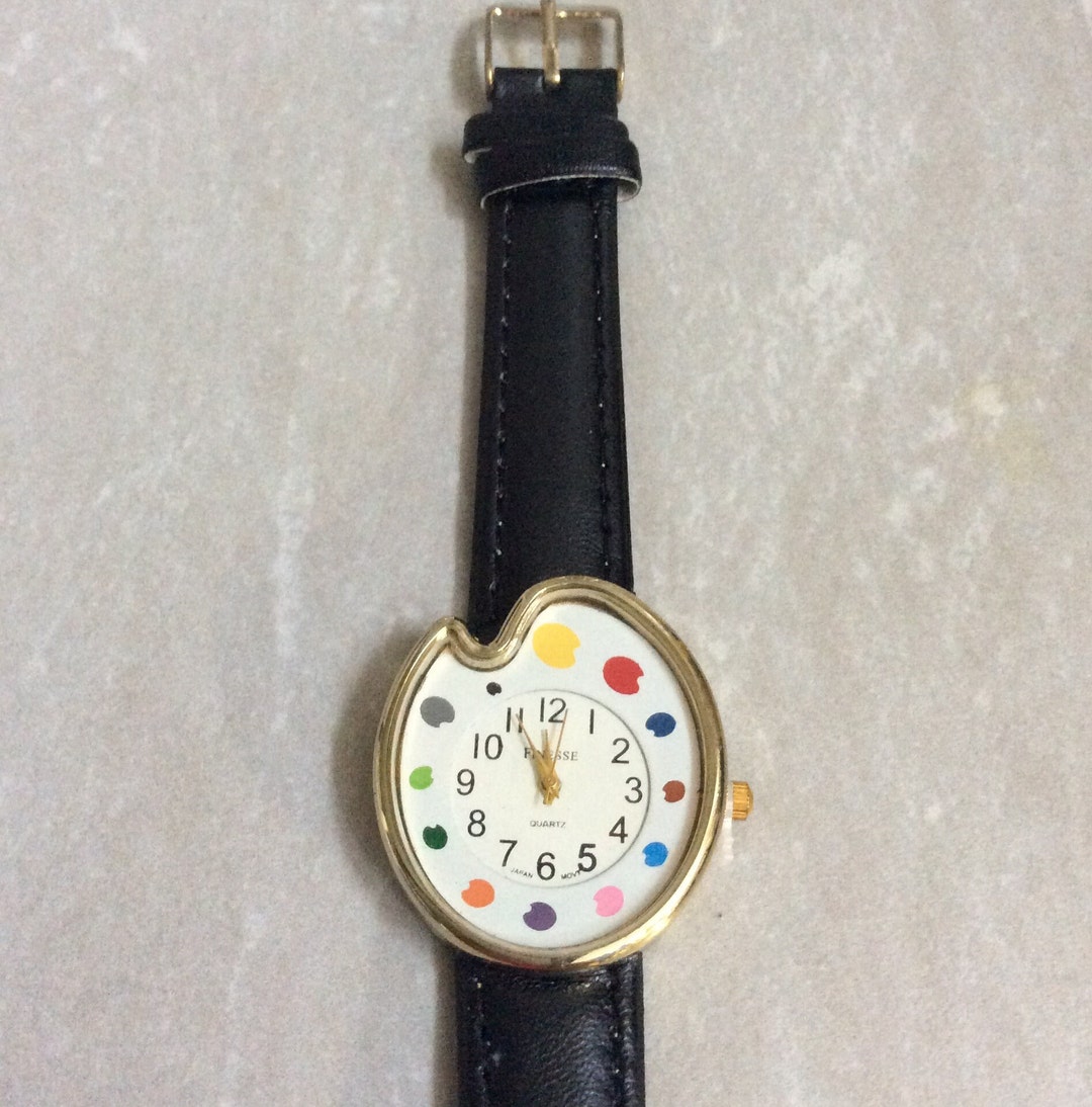 Finesse Women's Watch Colorful Paint Palette Round White Dial on Black ...