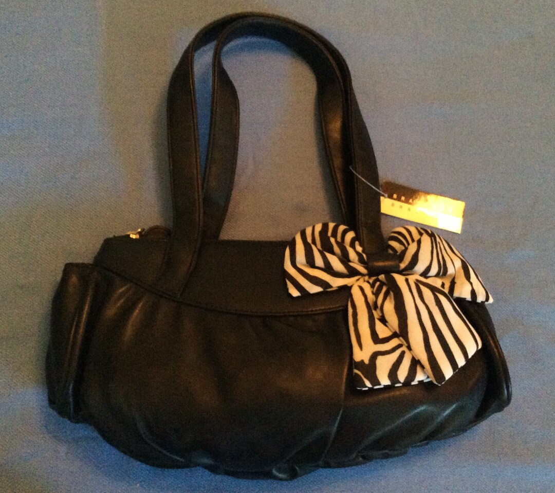 Braciano Women's Purse Black With Black & White Bow Zippered Closure ...