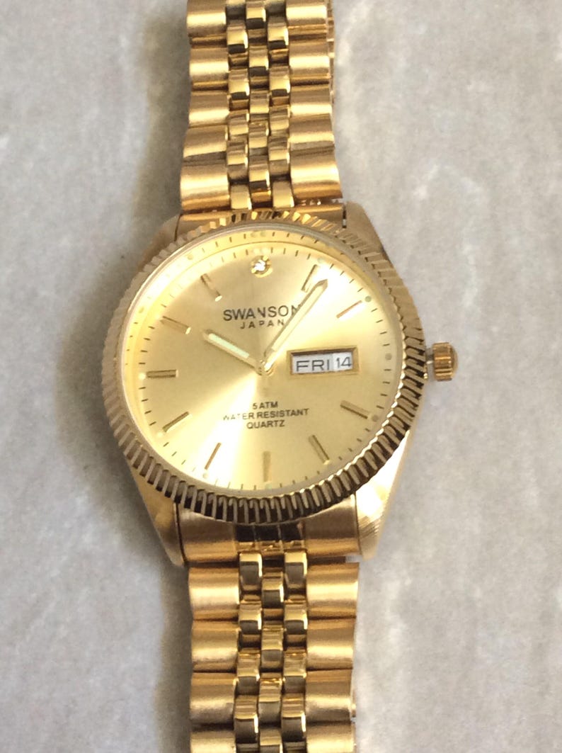 Swanson Men's Vintage Gold Watch, Day-date, Stainless Steel - Etsy
