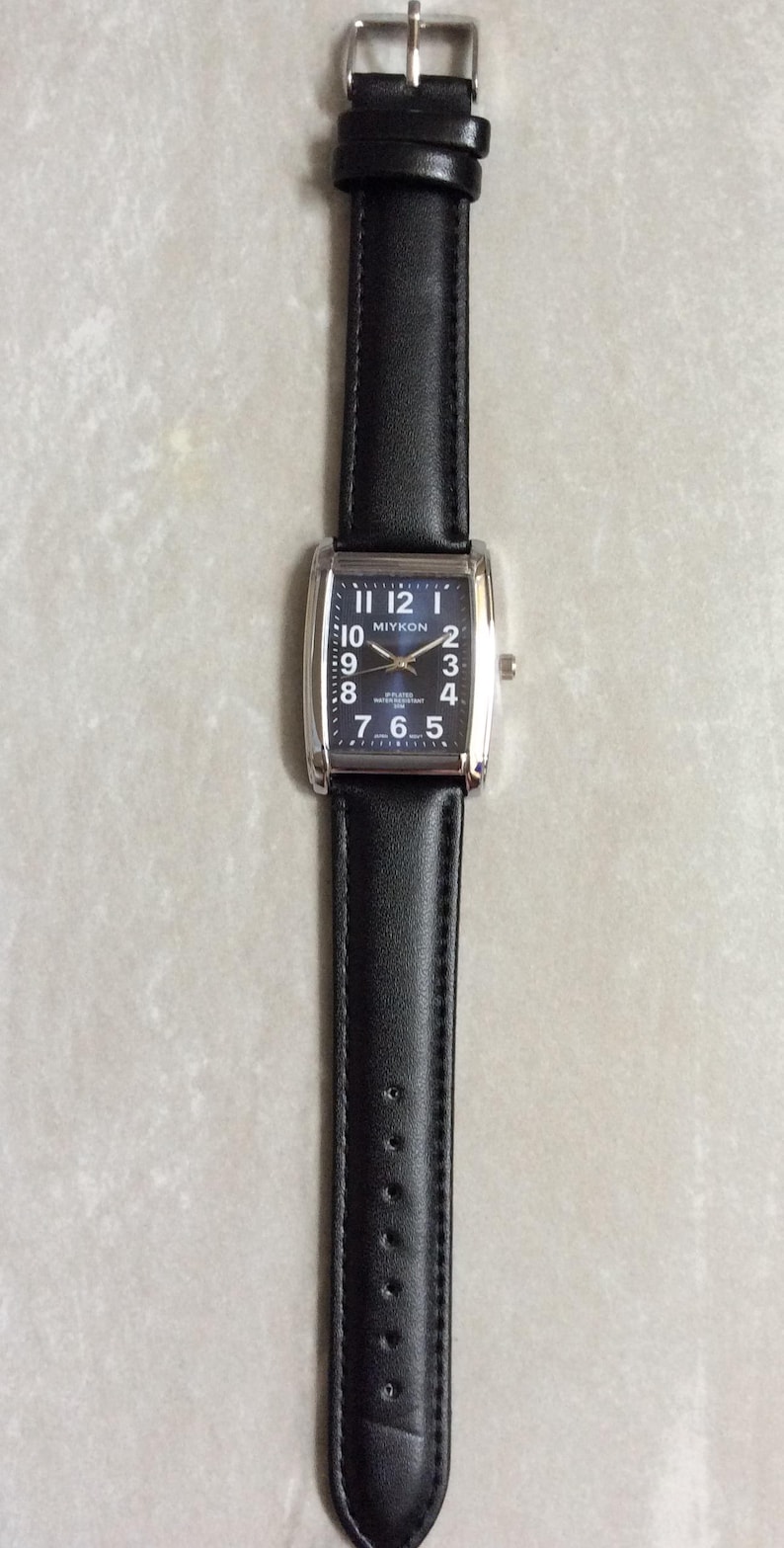 MIYKON Men's Watch Rectangle Blue Dial White Numbered Hours on a Black ...