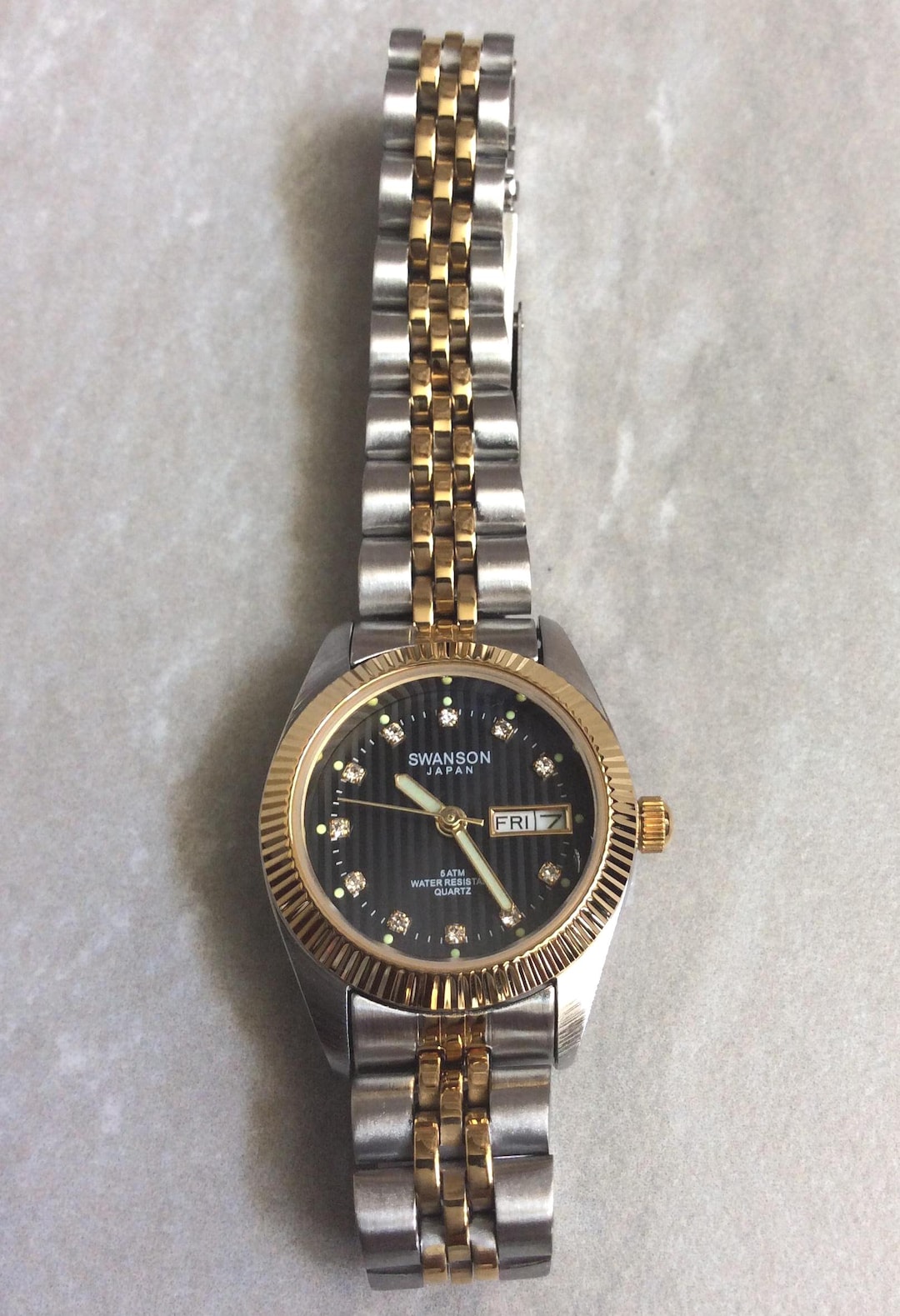 SWANSON Women's Watch Round Black Accented Dial Crystal Hours Day ...