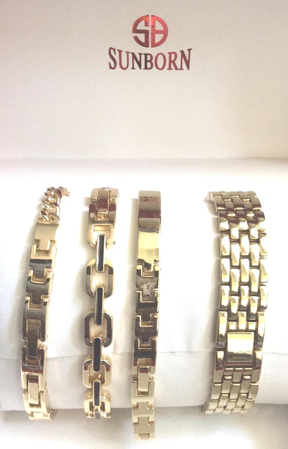 SUNBORN Gold Crystal Watch & (3) Bracelet Set Round G… - Gem