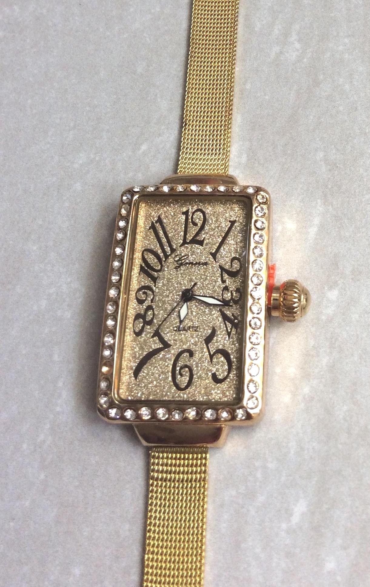 GENEVA Women's Crystal Gold Watch Rectangle Gold Dial Black Numbered ...
