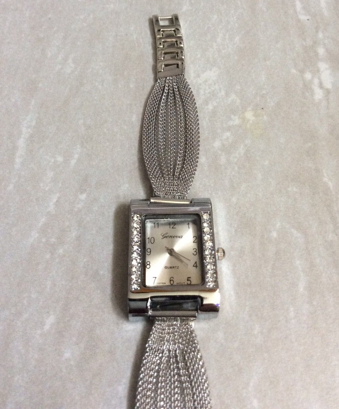Geneva Womens Crystal Silver Watch Rectangle Silver Dial on Silver ...