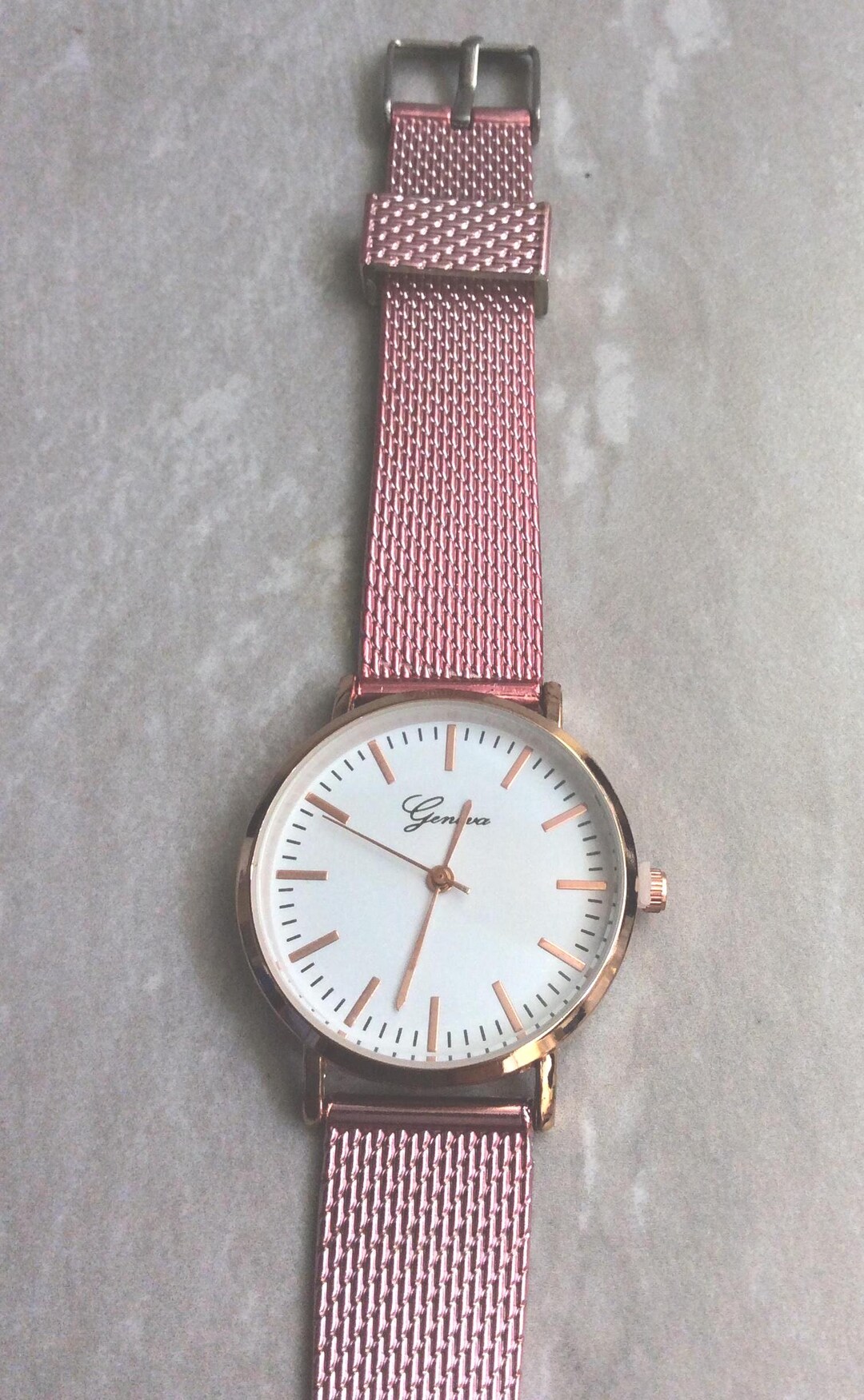 GENEVA Pink Women's Rose Gold Watch Round White Dial on a Pink Silicone ...