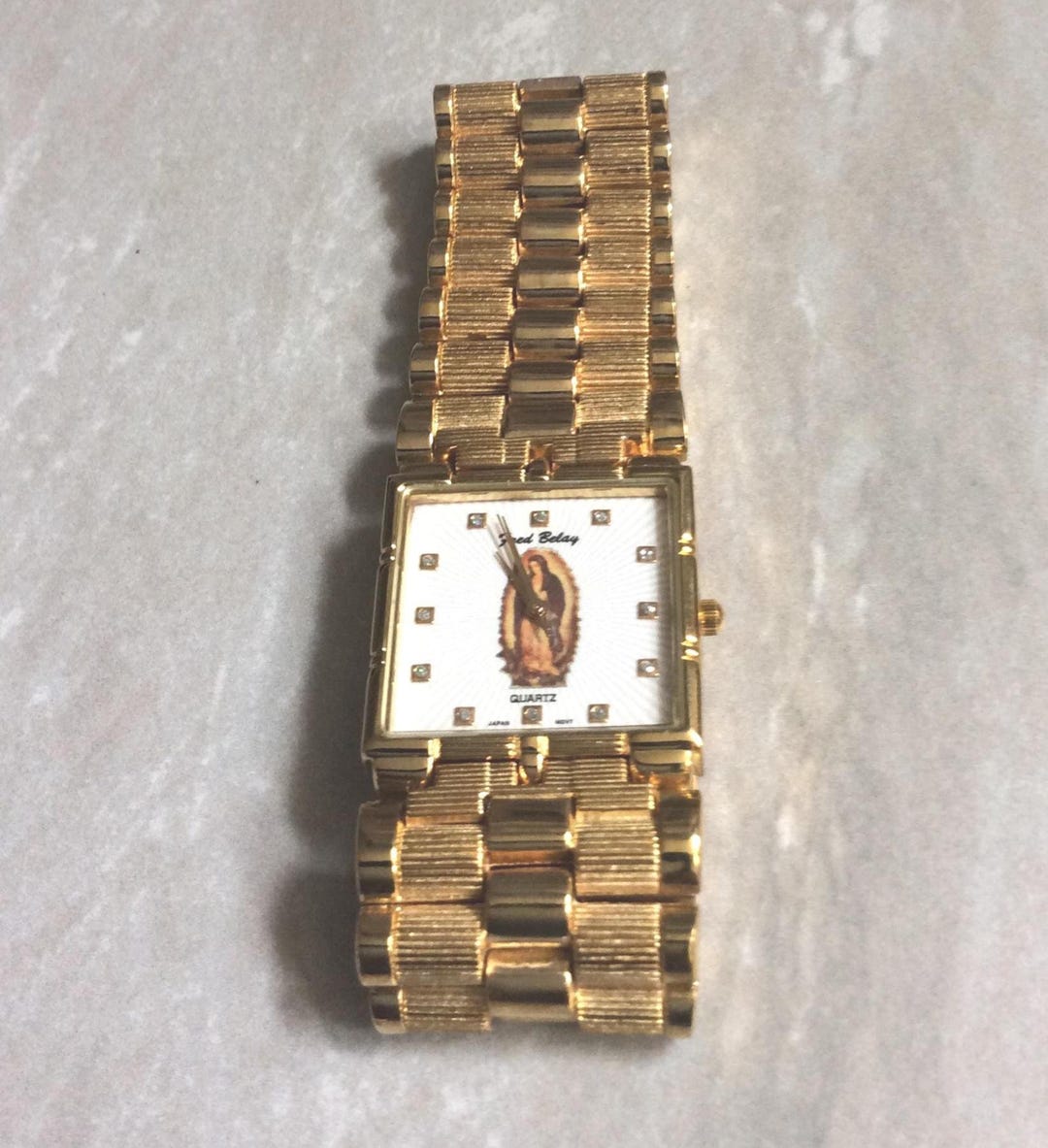 Fred Belay Gold Men's Religious Watch Jesus Sunray White Dial Crystal ...