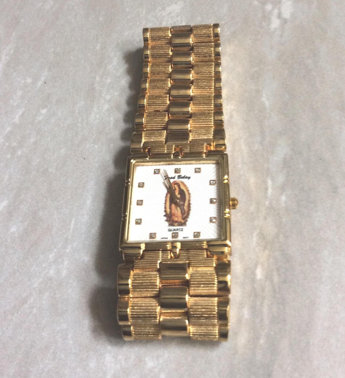 Fred Belay Gold Men's Religious Watch Jesus Sunray White Dial Crystal ...