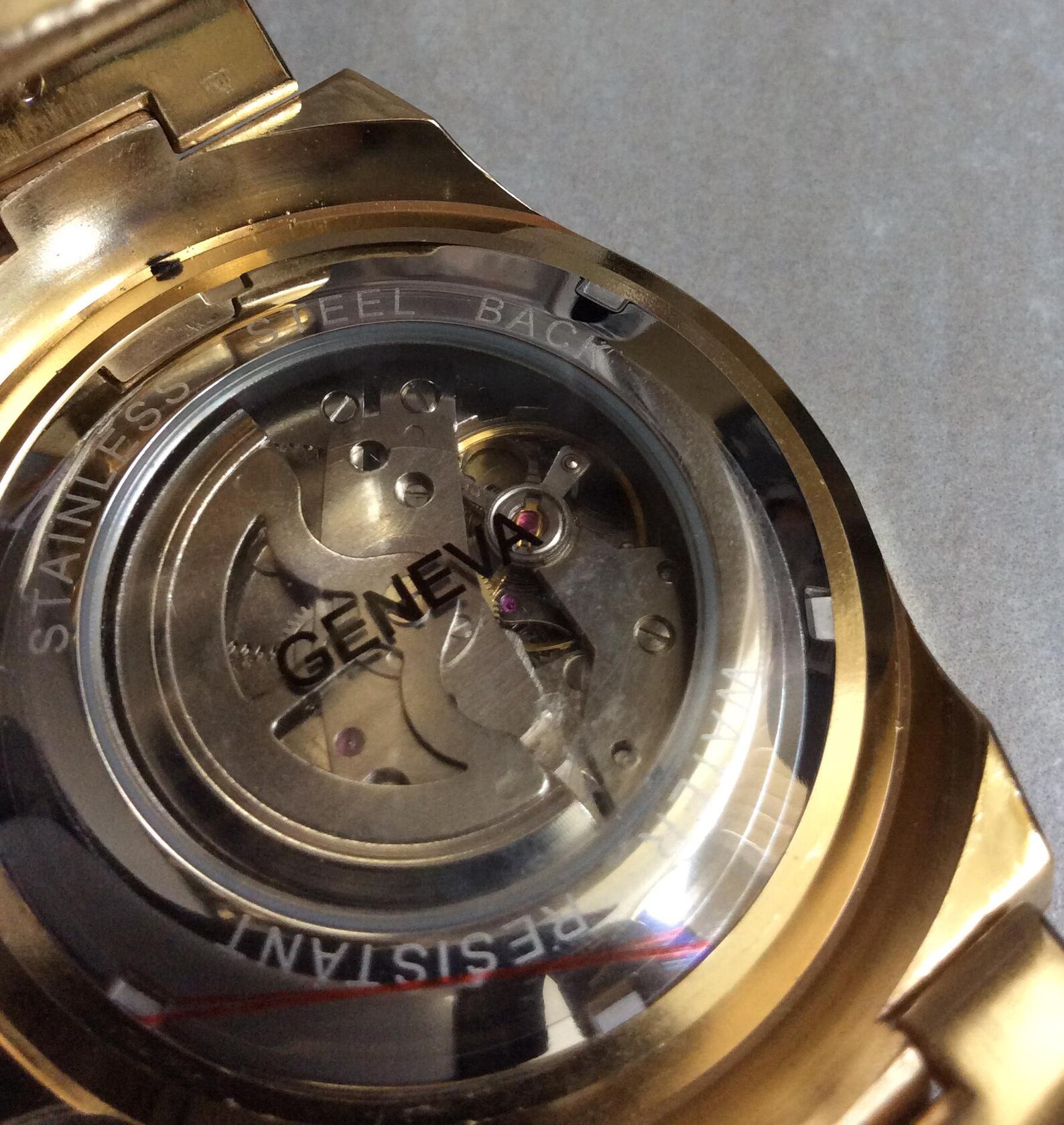 GENEVA AUTOMATIC Gold Men's Watch Round Gold Crystal Accented Date Dial ...