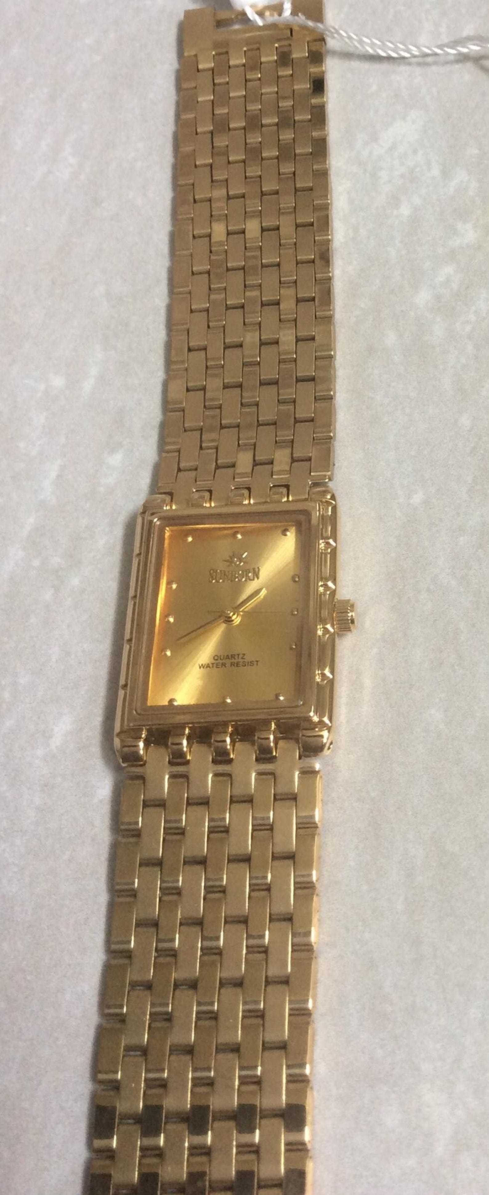Sunborn Gold Men's Watch Rectangle Gold Dial Water Resistant on Gold ...