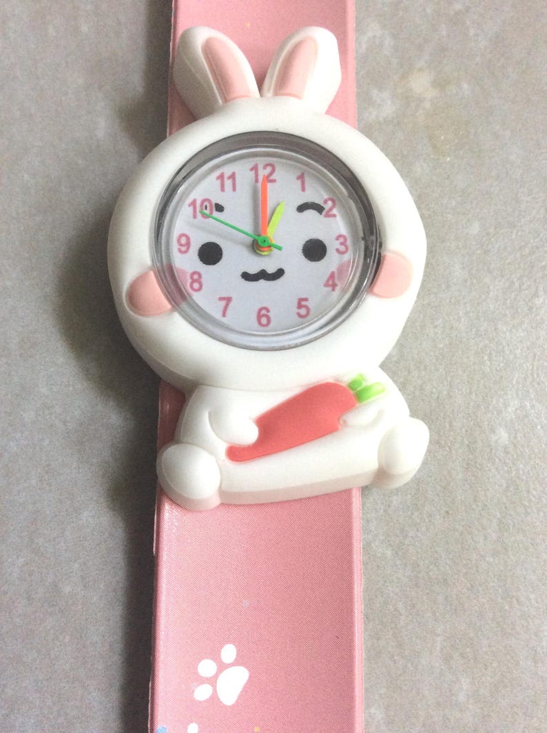 Vintage White Rabbit Girls Watch Pink Slap On Band Etsy