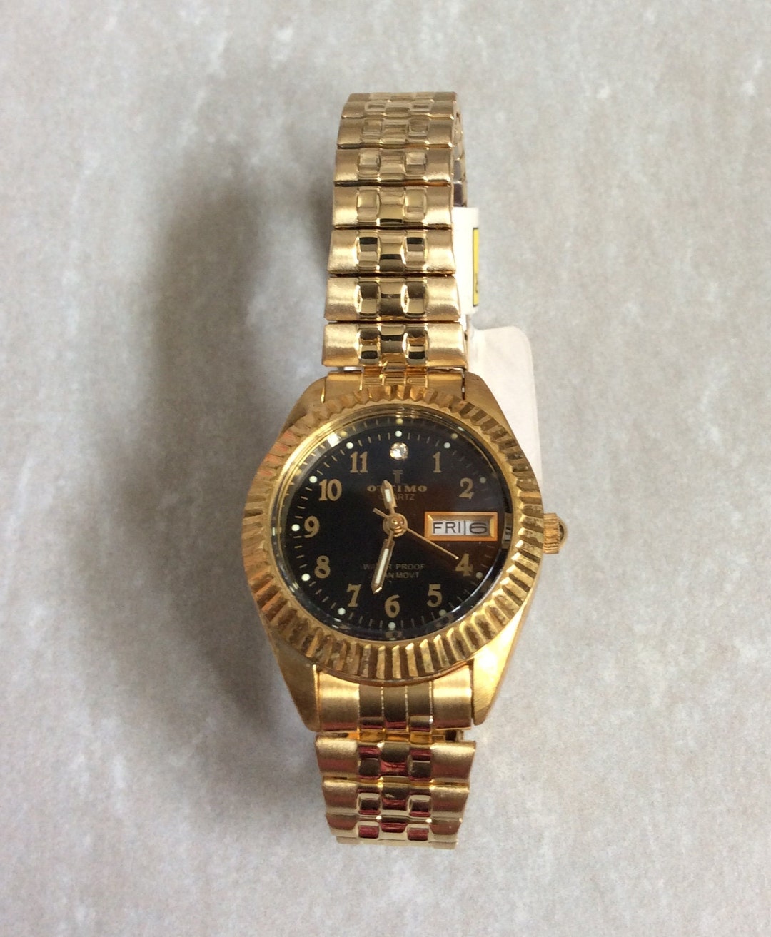 OTTIMO Women's Gold Watch Round Black Dial Day & Date Gold Index Hours ...