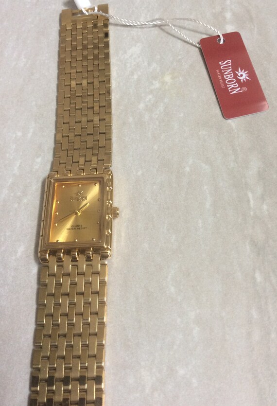 Sunborn Gold Men's Watch Rectangle Gold Dial Day & Da… - Gem