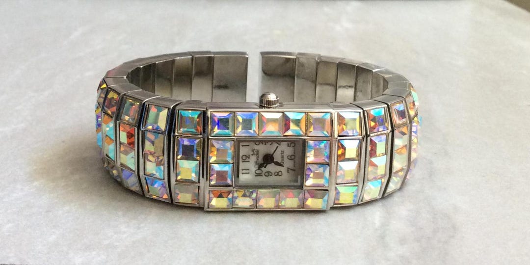 Geneva Crystal Women's Bangle Watch Rectangle Pearl White Dial Numbered ...