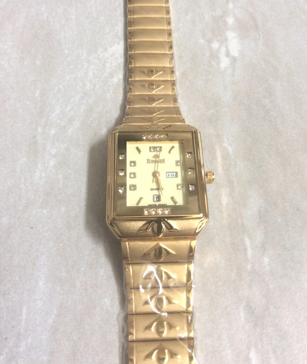 Sunborn Gold Men's Watch Rectangle Glow in Dark Dial Day & Date on ...