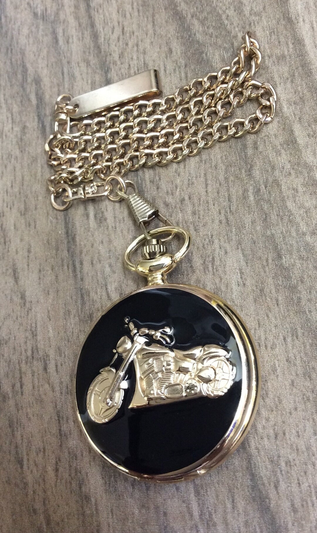 Motorcycle Pocket Watch Round Gold Dial Black Numbered Hours Easy to ...