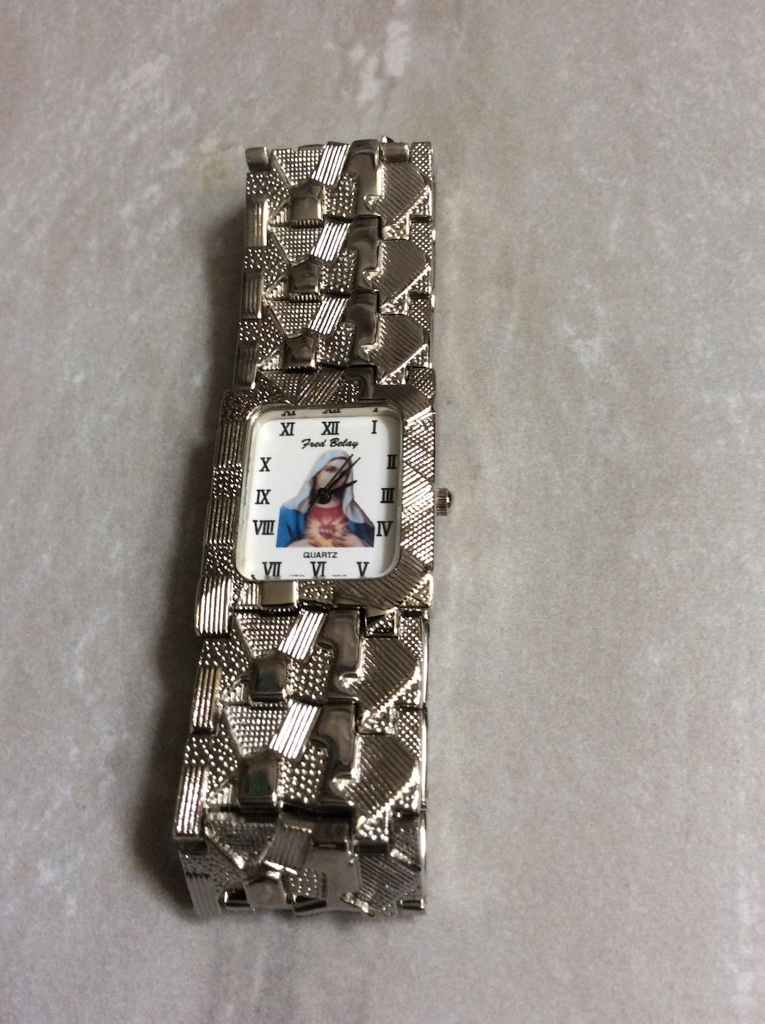 Fred Belay Silver Men's Religious Watch Having a Mother Mary White ...