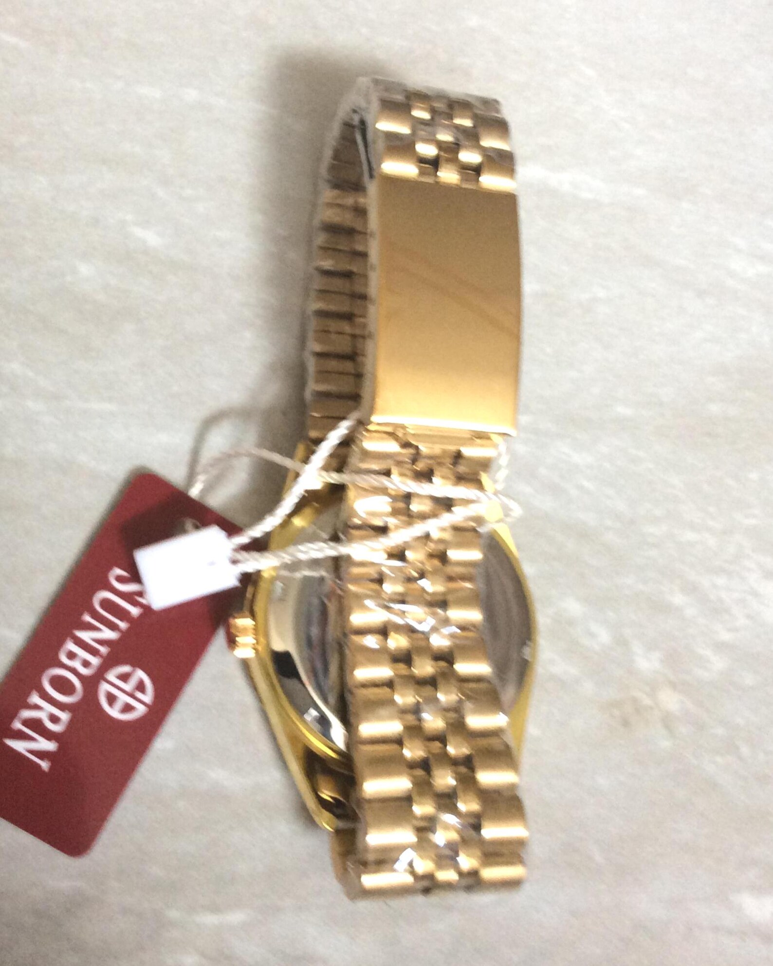 SUNBORN Gold Men's Watch Round Silver Dial Index Hours Day & Date ...