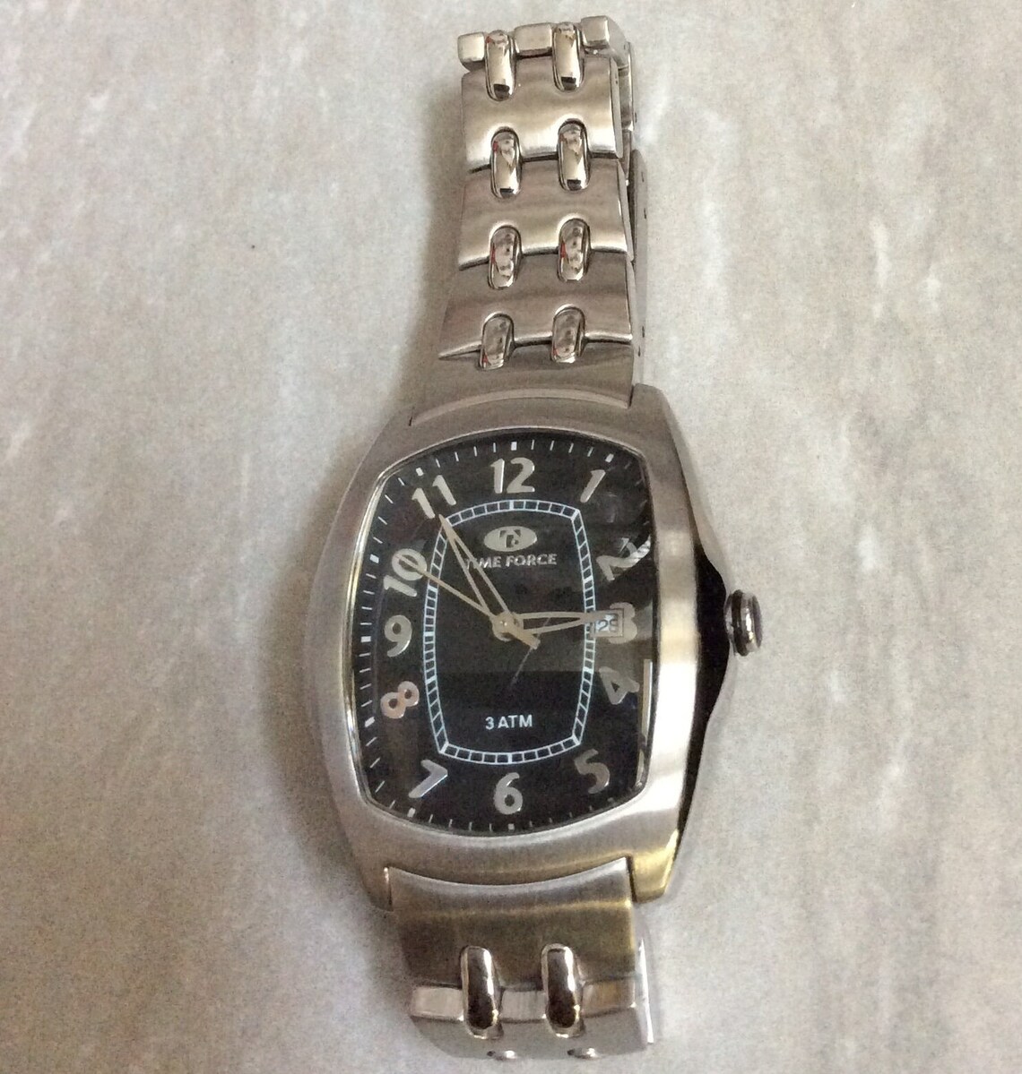 TIME FORCE Men's Silver Watch Rectangle Black Dial Arabic Numbered ...